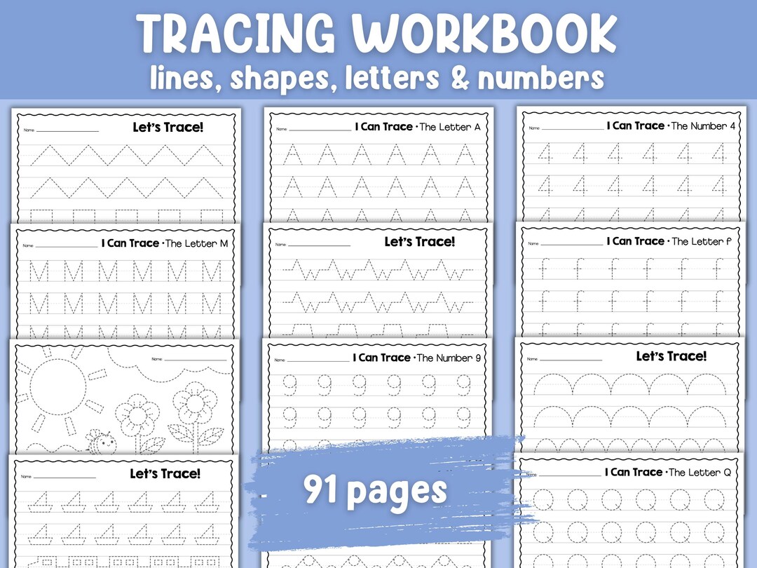 Tracing Workbook: Lines, Shapes, Letters & Numbers (PDF) - Etsy