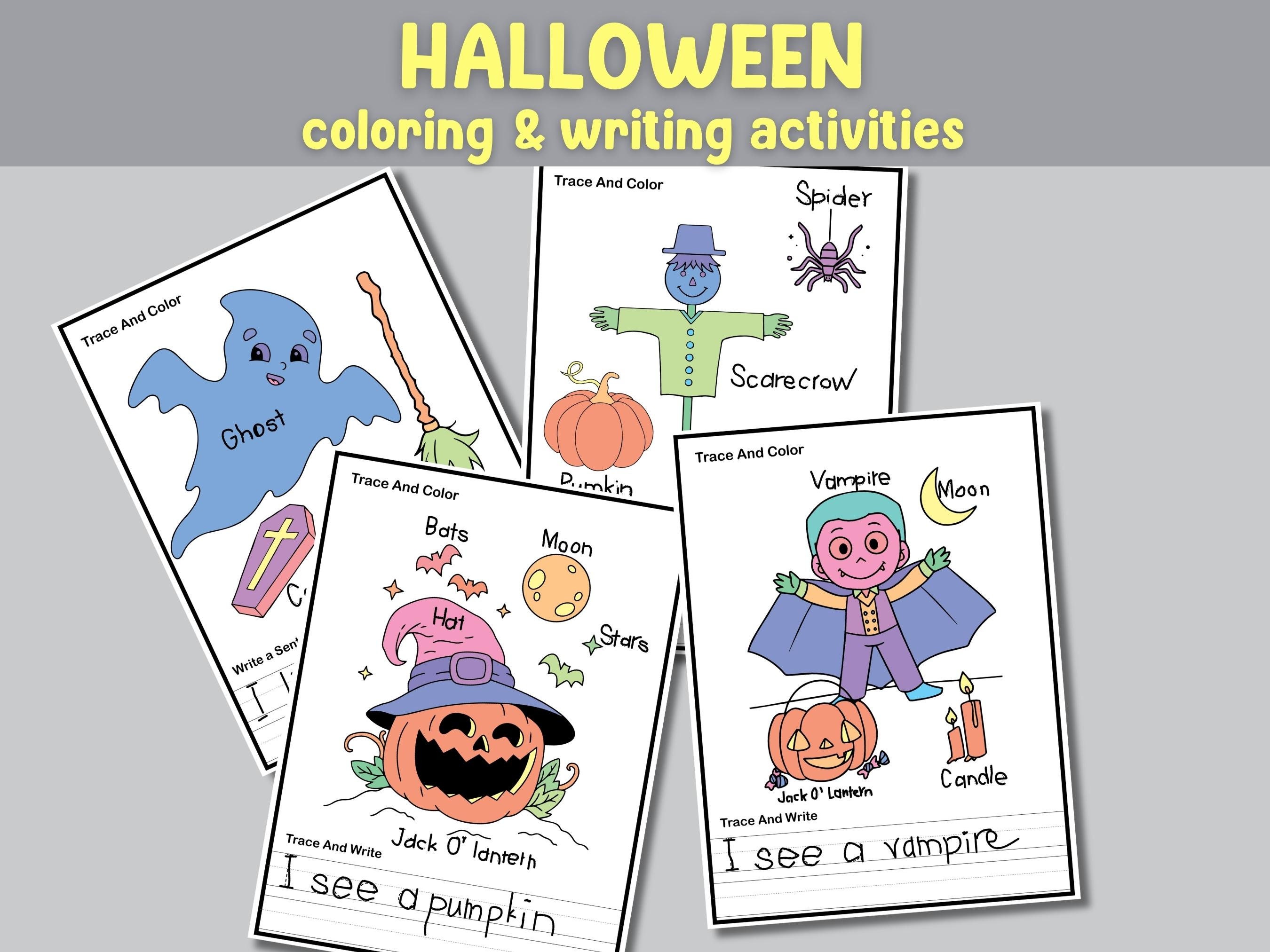 Halloween Coloring & Writing Activity Book: Spooky Scenes (PDF) - Etsy