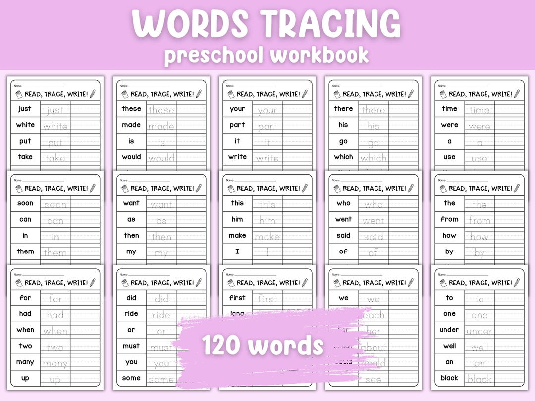 Words Tracing Preschool Workbook | Words Trace Pages Printable ...