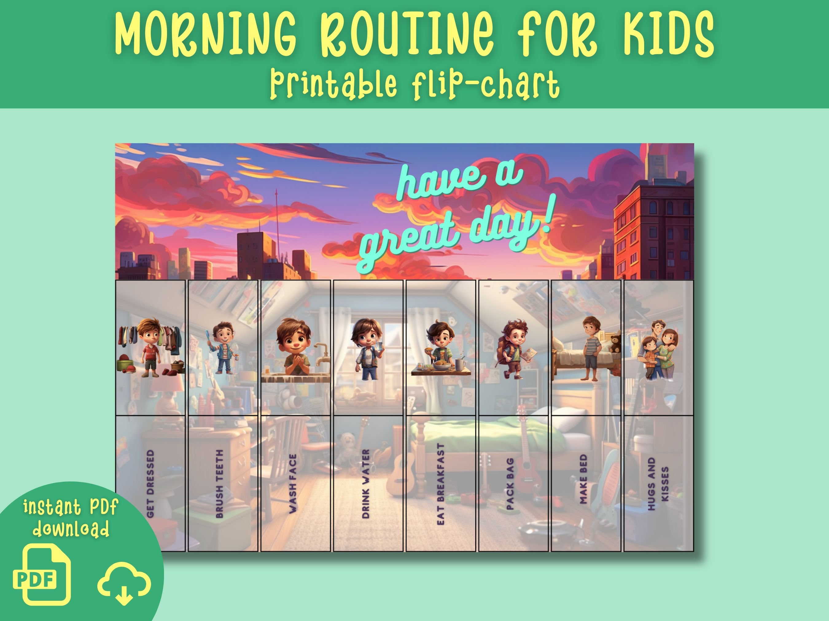 Morning Routine Chart, Planning Toddler Routine, Character Chart for ...