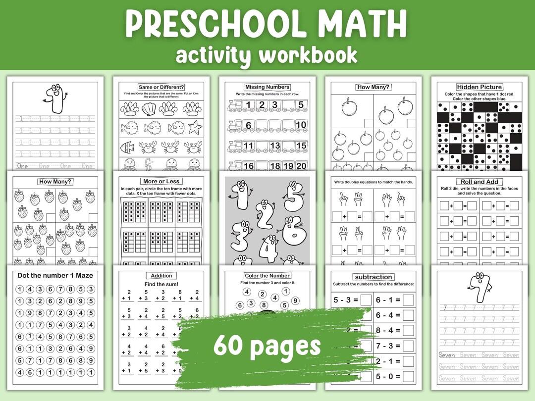 Preschool Math Activity Workbook | 60 Printable Activity | Interactive ...
