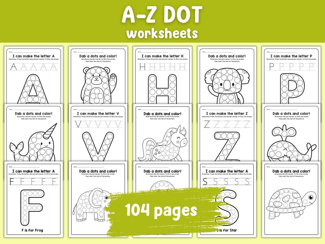 A-Z Animal Dot Marker Worksheets: Alphabet Learning (PDF) - Etsy