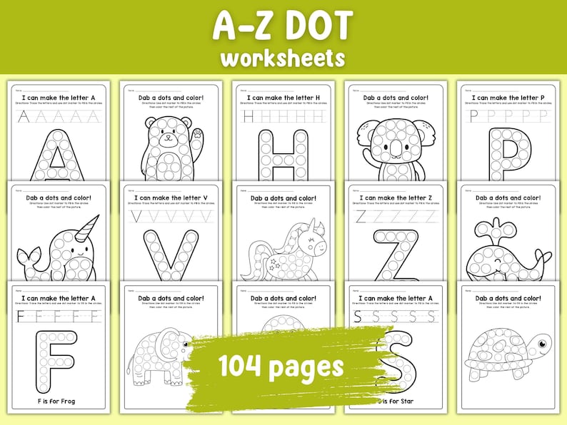 A-Z Dot Worksheets | 104 PDF Pages | Alphabet Animal Dot Marker ...