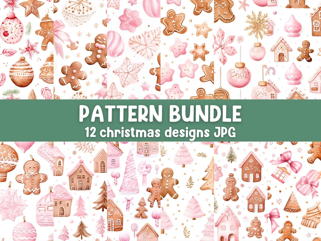 Christmas Pattern Bundle | 12 Strawberry Gingerbread Christmas Designs ...