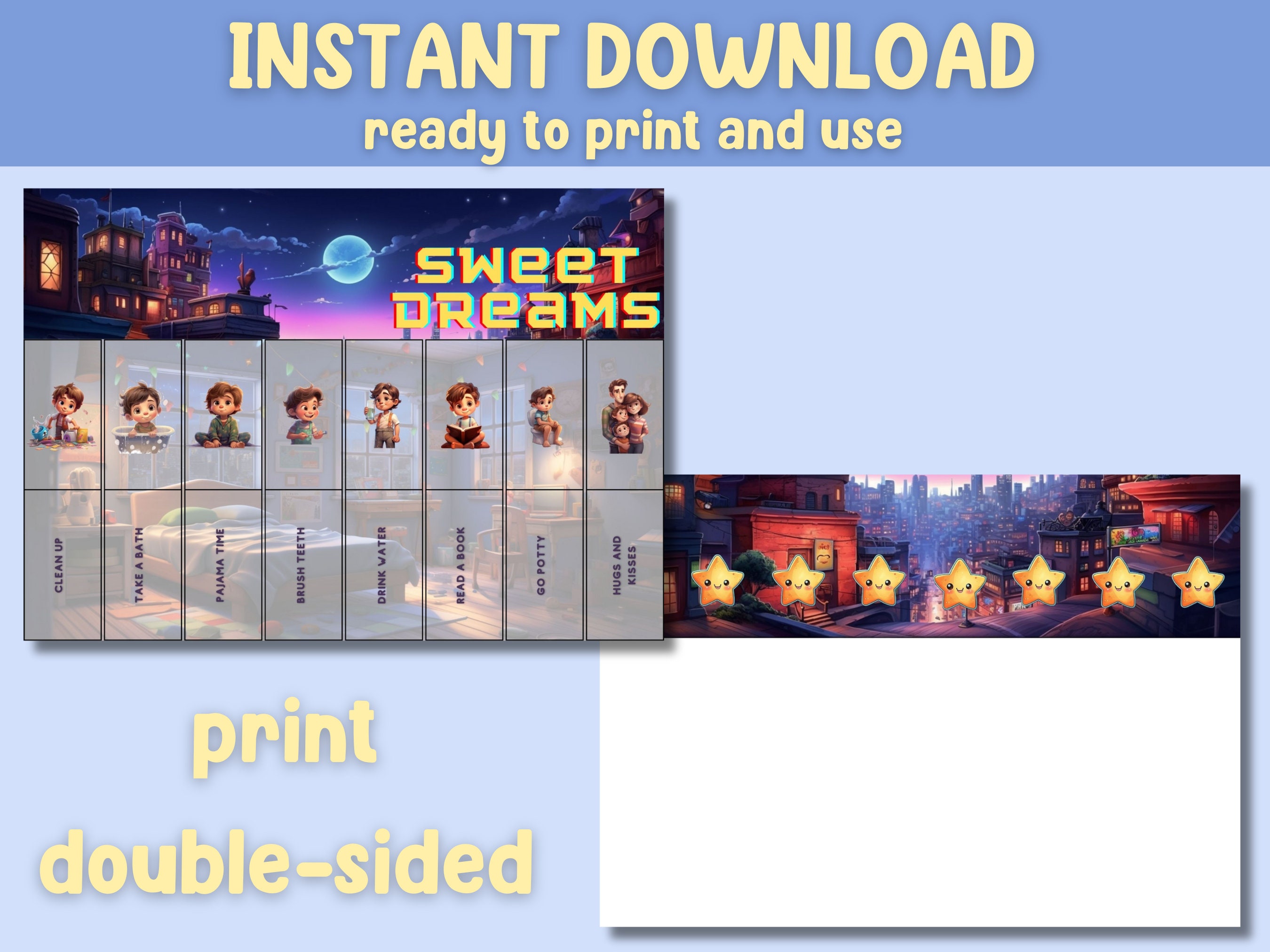 Bedtime Routine Chart Printable Routine Visual Schedule for Toddler ...