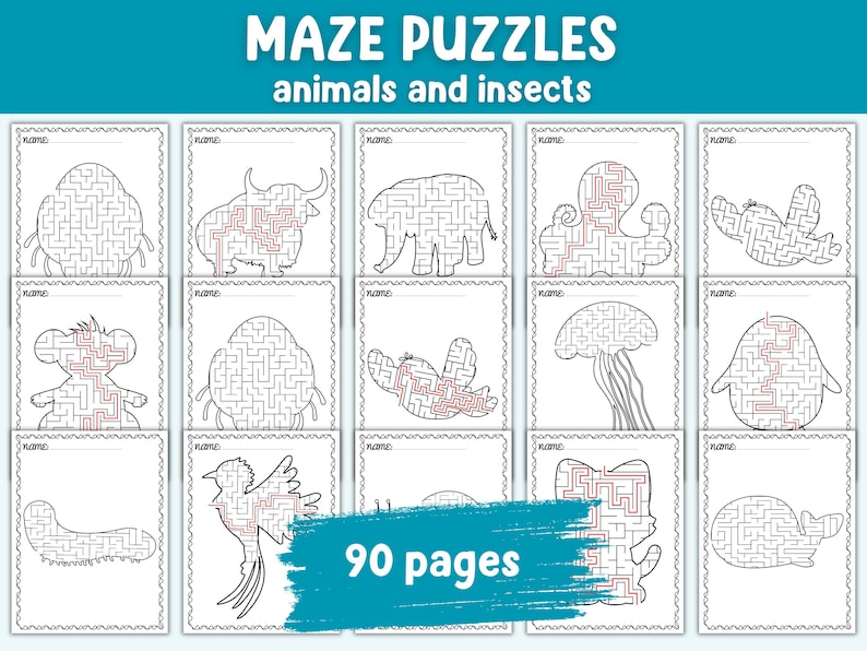 Maze Puzzles Animals and Insects 50 Mazes With Solutions 90 Pages ...