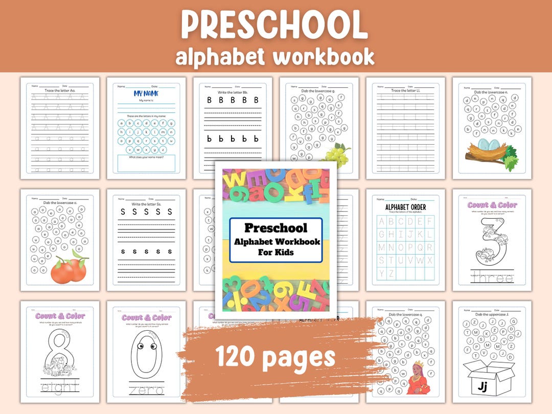 Preschool Alphabet Workbook | 120 Pages Worksheets for Kids | Preschool ...