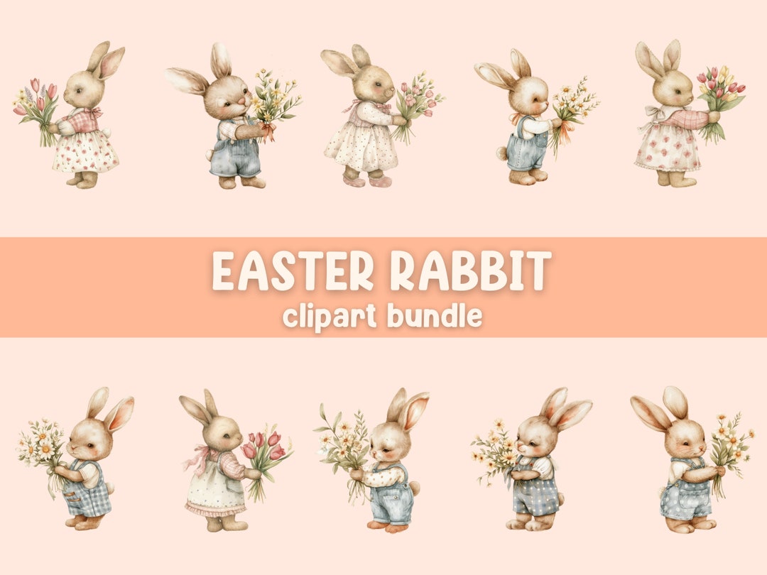 Easter Bunny Clipart: Spring Floral PNG Graphics (digital Download) - Etsy