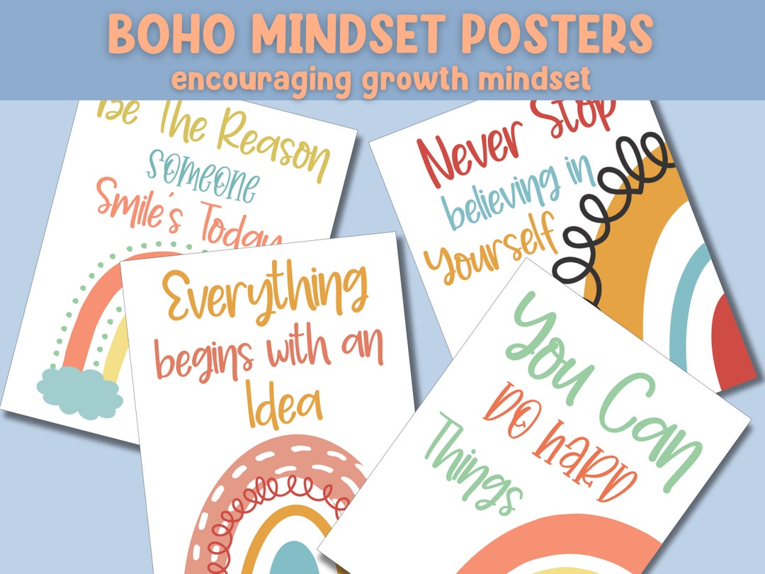 Set of 8 Boho Growth Mindset Posters | Kids Room Ideas | Classroom ...