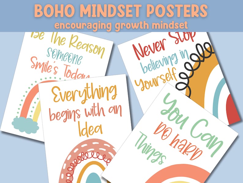 Set of 8 Boho Growth Mindset Posters | Kids Room Ideas | Classroom ...