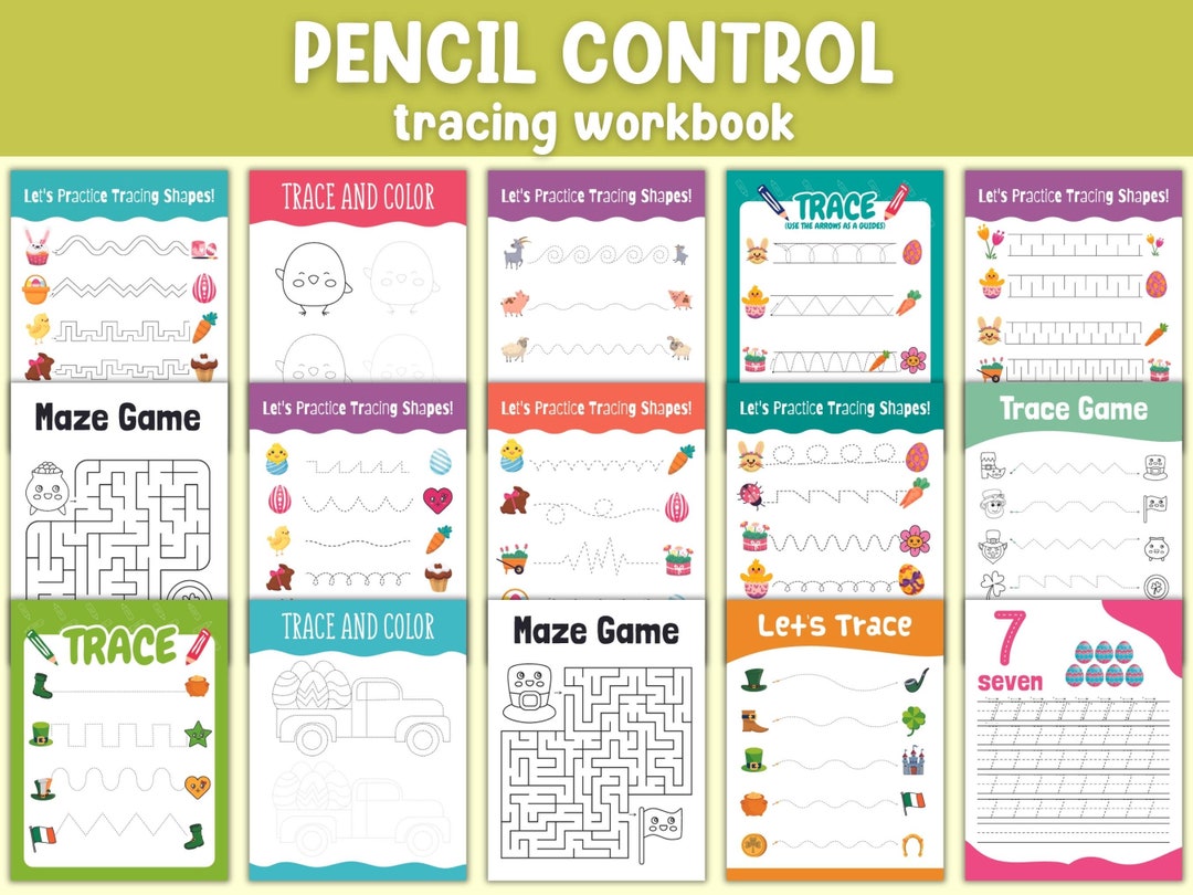 Pencil Control Tracing Workbook 50 Trace Pages Printable Handwriting ...