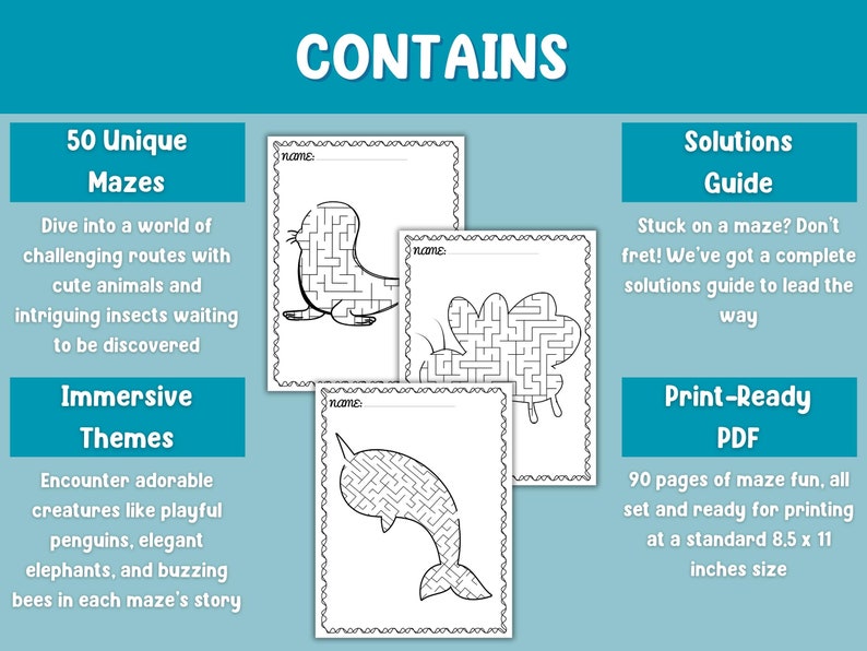 Maze Puzzles Animals and Insects 50 Mazes With Solutions Educational ...