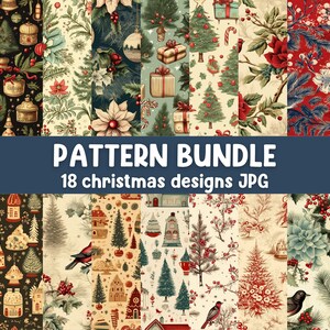 Christmas Pattern Bundle | 18 Vintage Digital Paper Christmas Designs ...