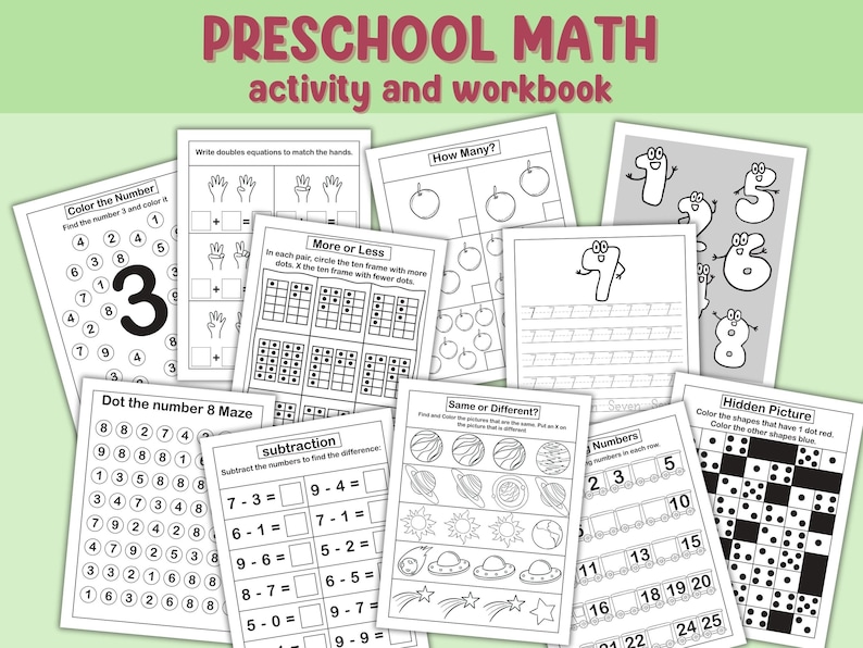 Math Activity Workbook Kindergarten Preschool Learning Interactive ...