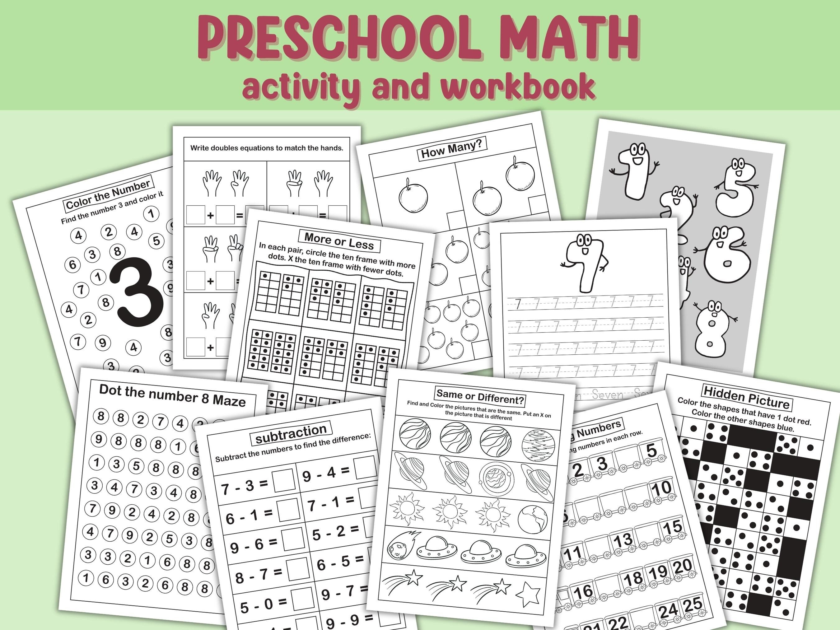 Math Activity Workbook Kindergarten Preschool Learning Interactive ...