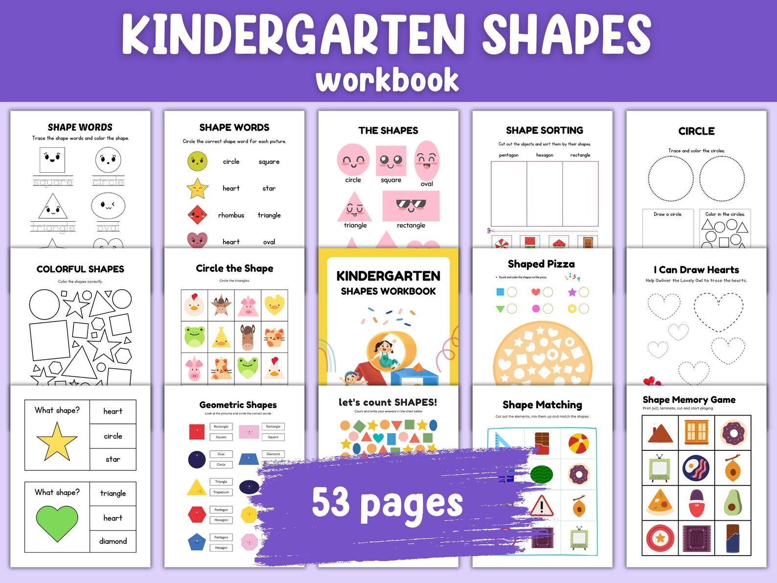 Kindergarten Shapes Workbook | 53 Preschool Curriculum | Workbook With ...