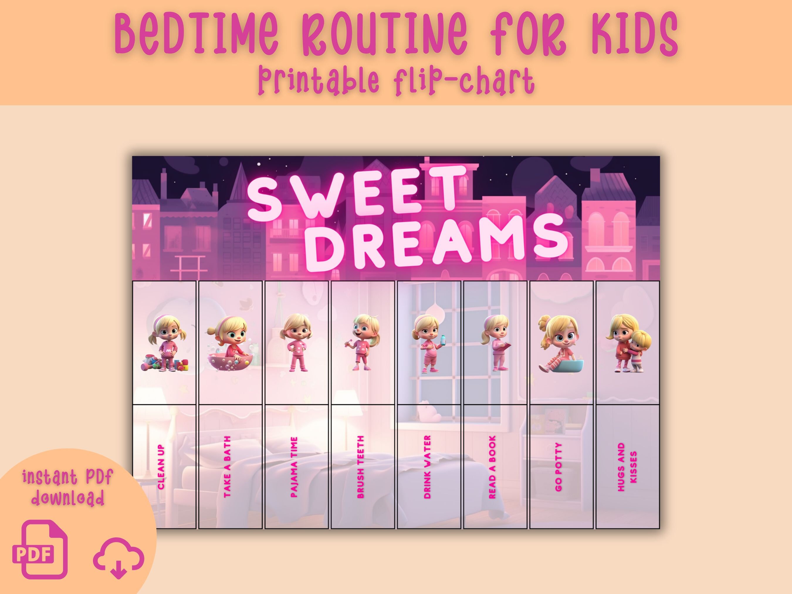 Bedtime Routine Chart, Planning Toddler Routine, Chore Chart for Girls ...