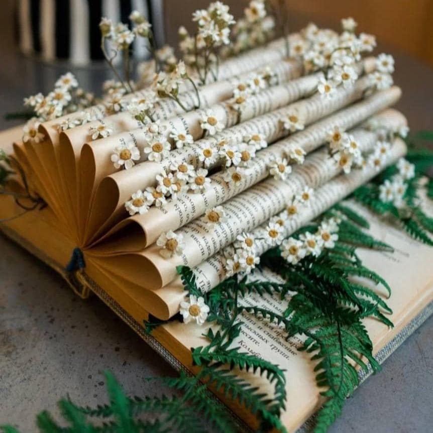Literary Book Flower Arrangement | Vintage Book Decor | Rustic ...
