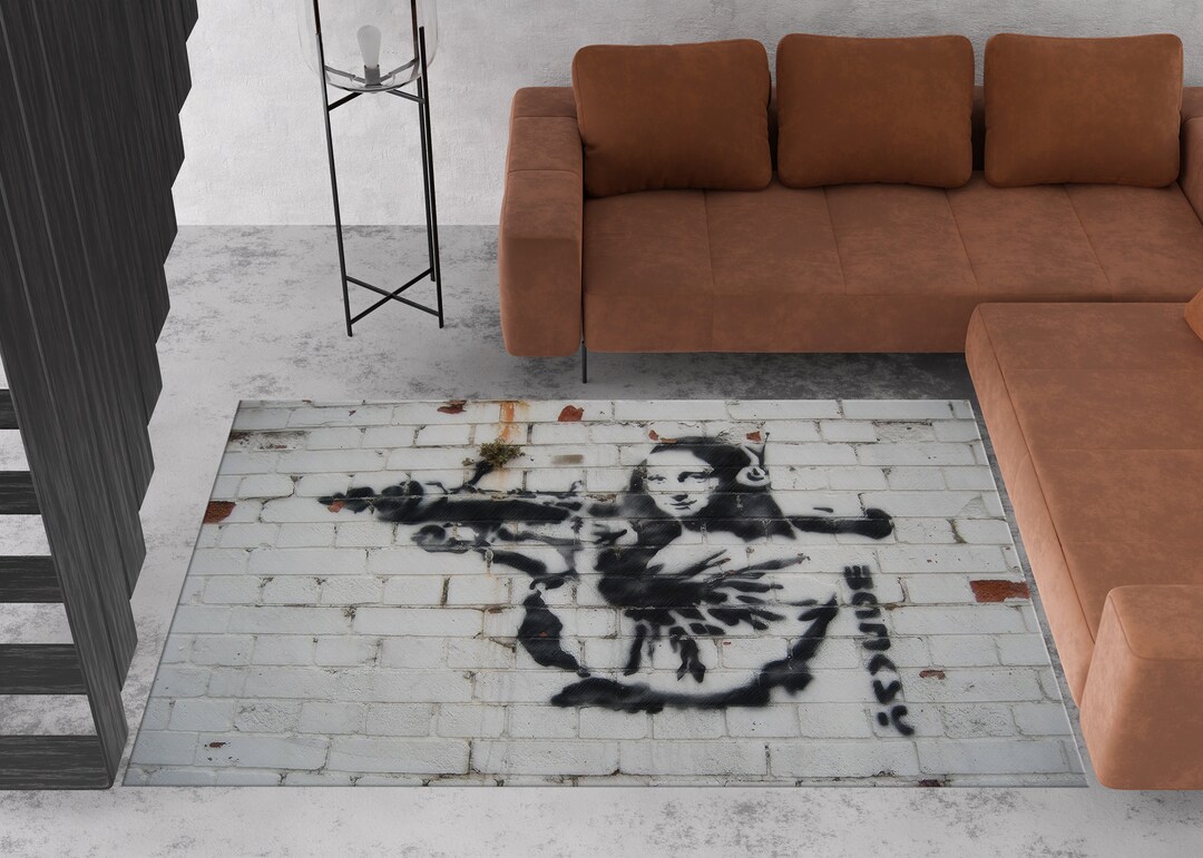 Banksy Mona Lisa Rug, Mona Lisa Bazooka Rugs, Mona Lisa Rug, Painting ...