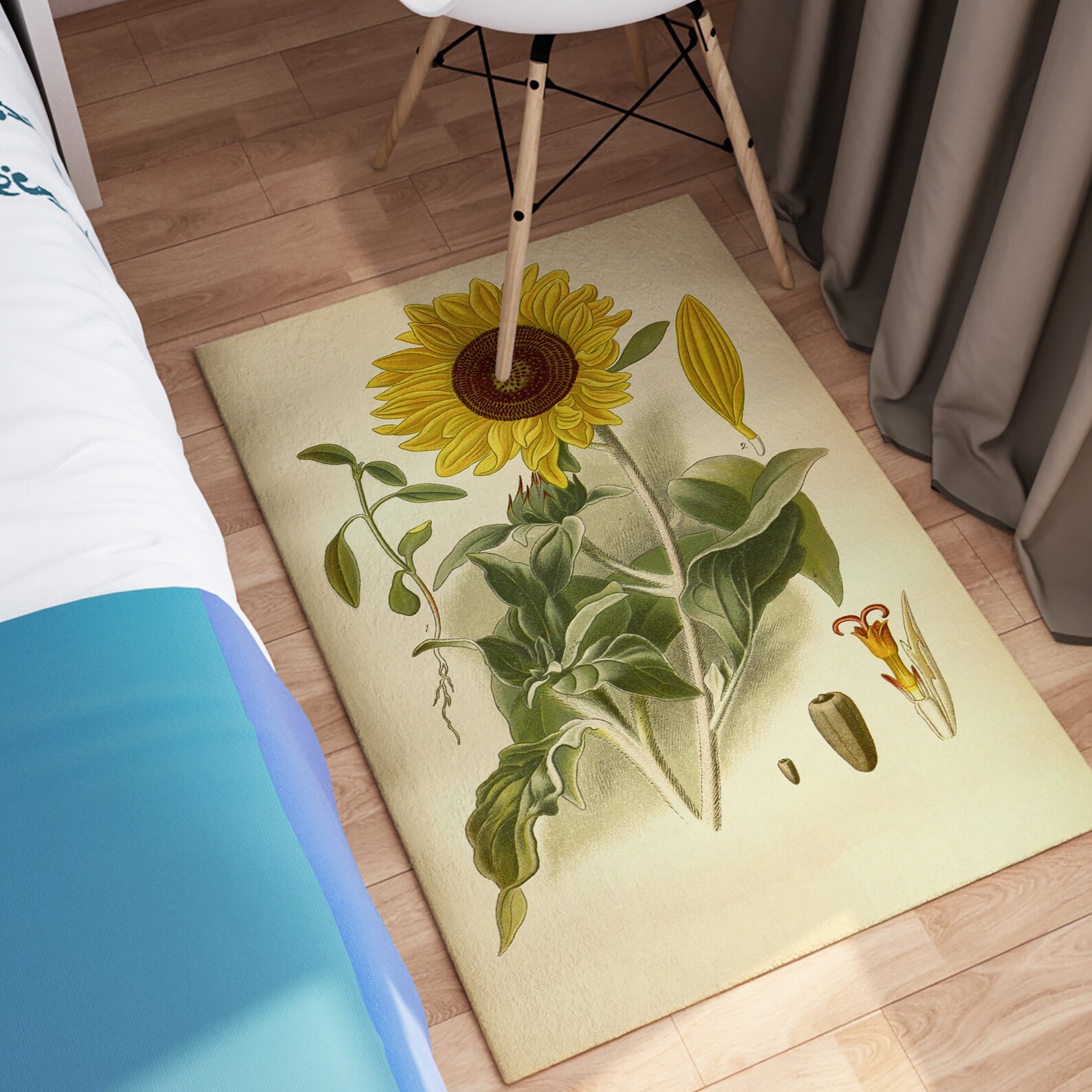 Vintage Sunflower Rugs, Vintage Botanical Rug, Sunflower Rugs, Floral ...
