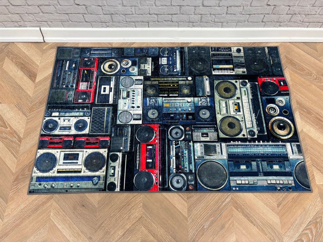 Boombox Rug, Retro Audio Cassette Rug, Cassette Rugs, Music Room Rugs ...