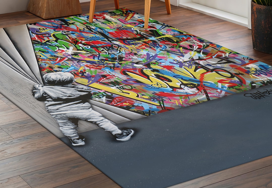 Banksy Behind the Curtain Rugs, Banksy Graffiti Rug, Banksy Colorful ...