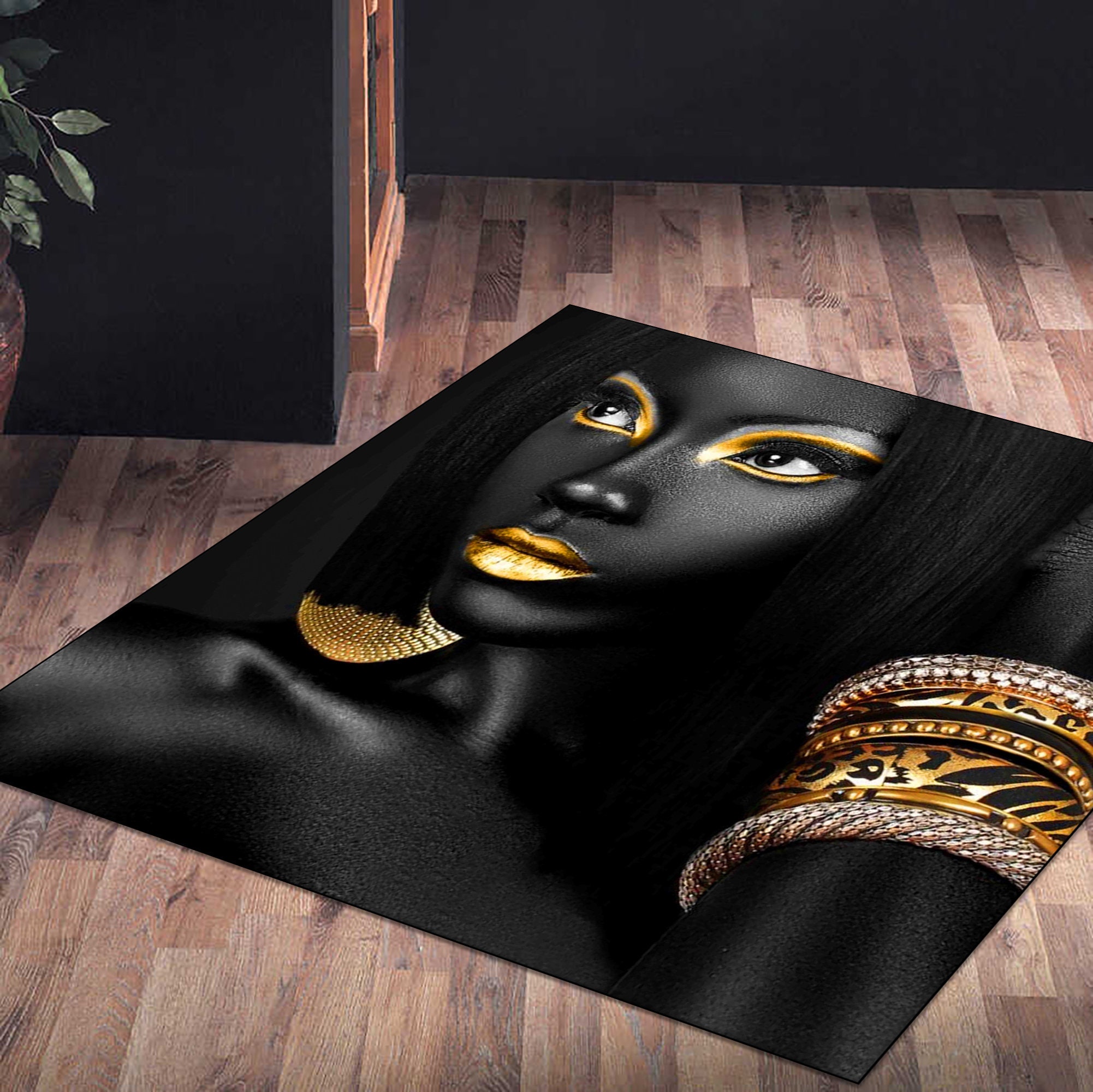 Black Woman With Gold Makeup Rugs, Girl Room Rugs, Black Woman Rug ...