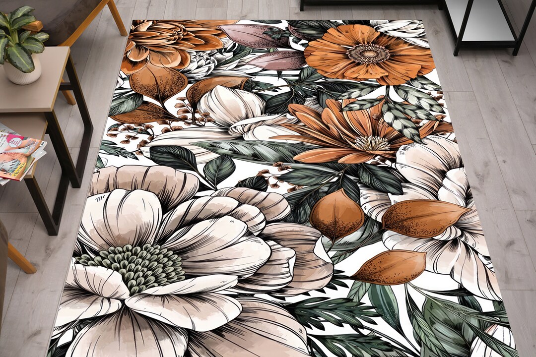 Flowers Pattern Rug, Gradient Colors Rugs, Soft Rug, Farmhouse Rug ...