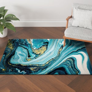 Blue and Gold Rugs, Shimmery Rug, Colorful Marble Rug, Modern Rug, Soft ...