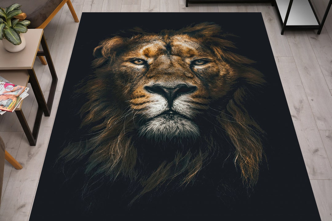 Lion Rug, Man Cave Rug, Gift for Him Rugs, Animal Rugs, Outdoor Rug ...