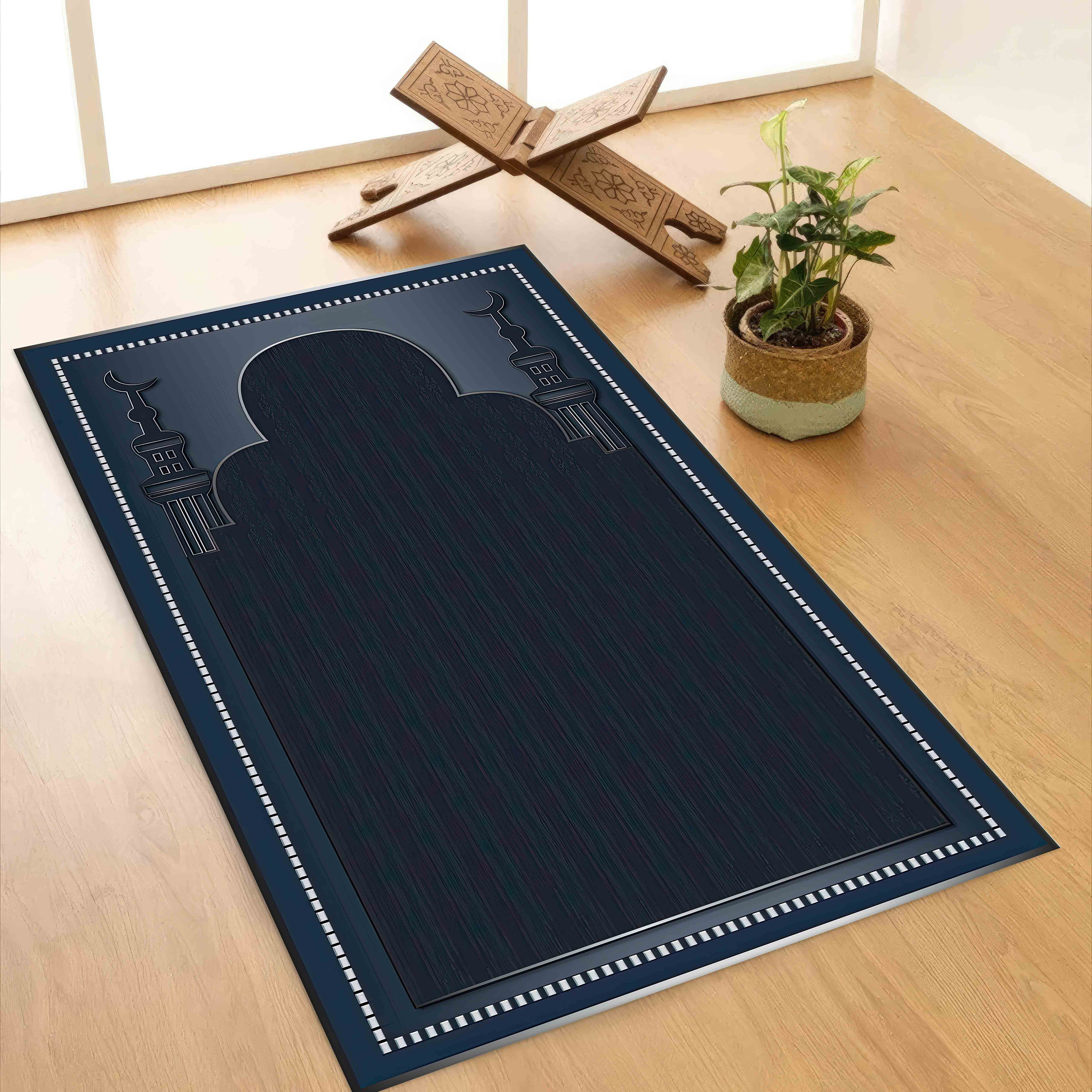 Navy Blue Prayer, Silver Prayer Rugs, Luxury Prayer Rugs, Prayer ...