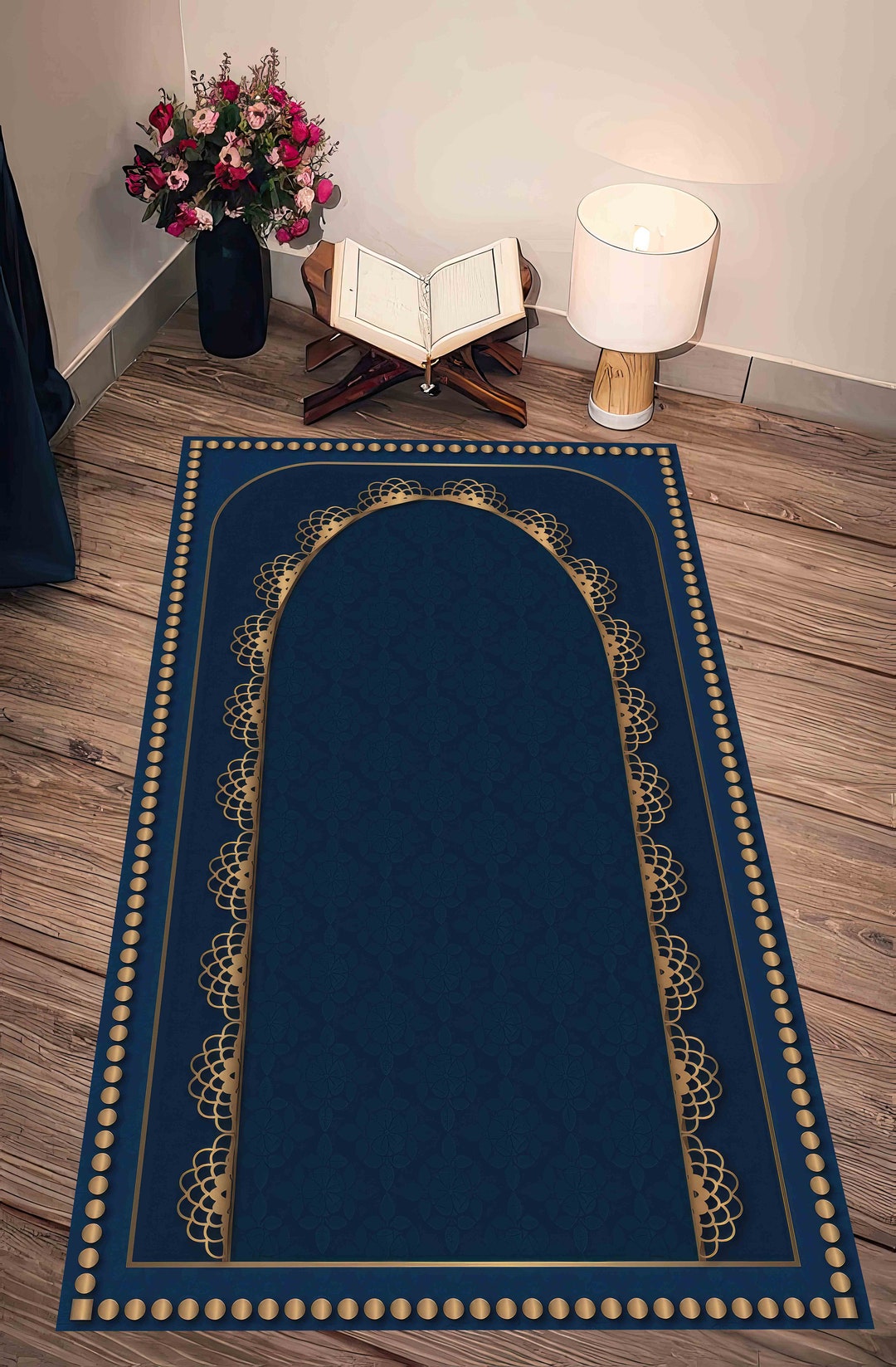 Prayer Rugs, Navy Blue Prayer, Luxury Prayer Rug, Islamic Rugs, Muslim ...