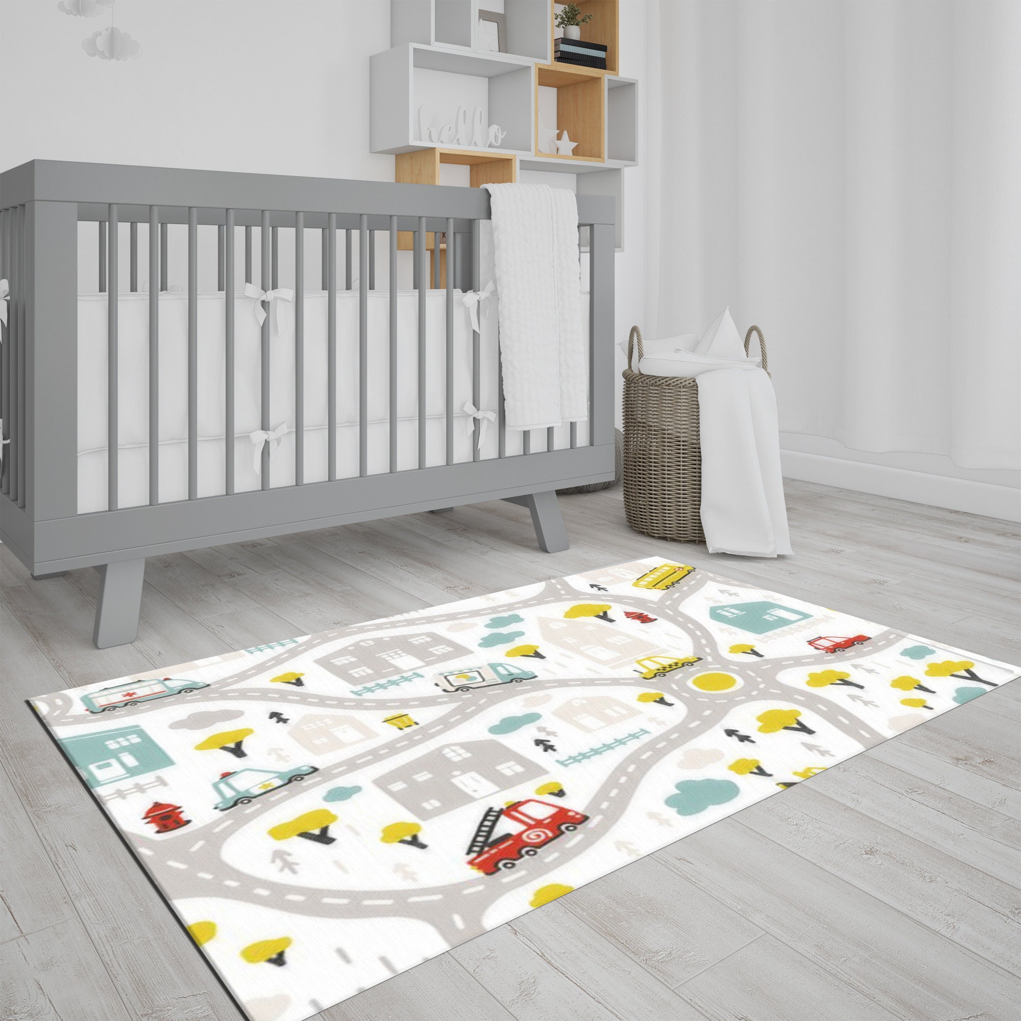 Baby City Map With Roads and Transport Rug, Educational Rugs, Baby Map ...