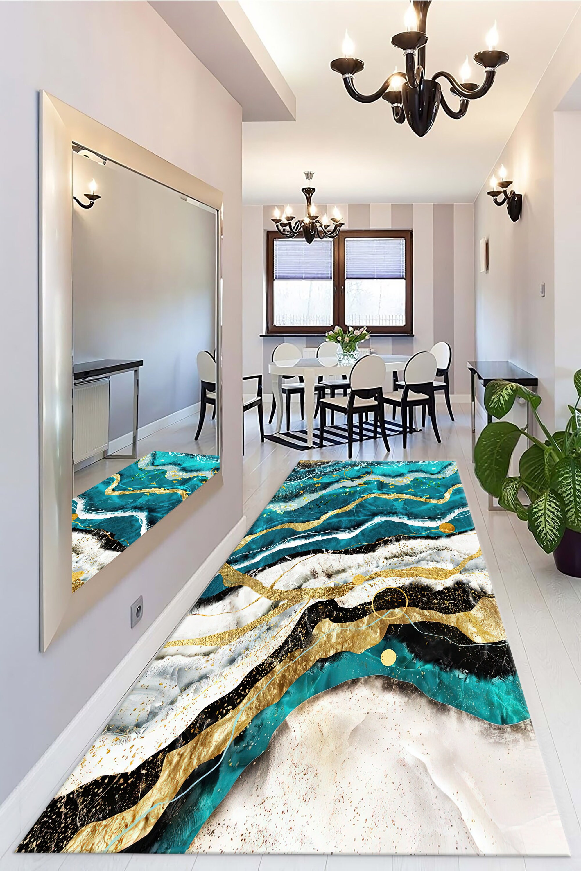 Blue and Gold Marble Rug Modern Marble Rug Contemporary Rug - Etsy