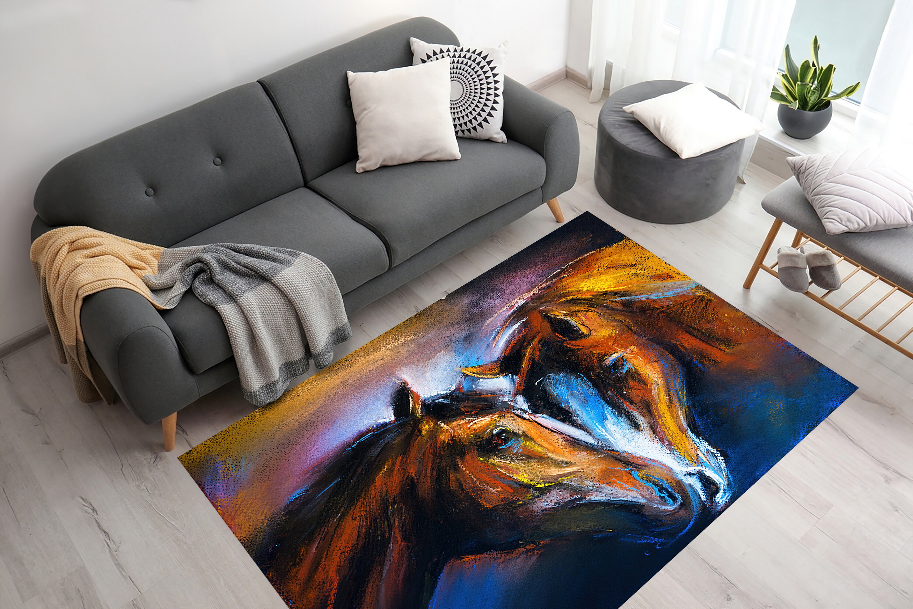 Two Horses Painting Rugs Modern Rug Horse Rugs Animal Rugs - Etsy