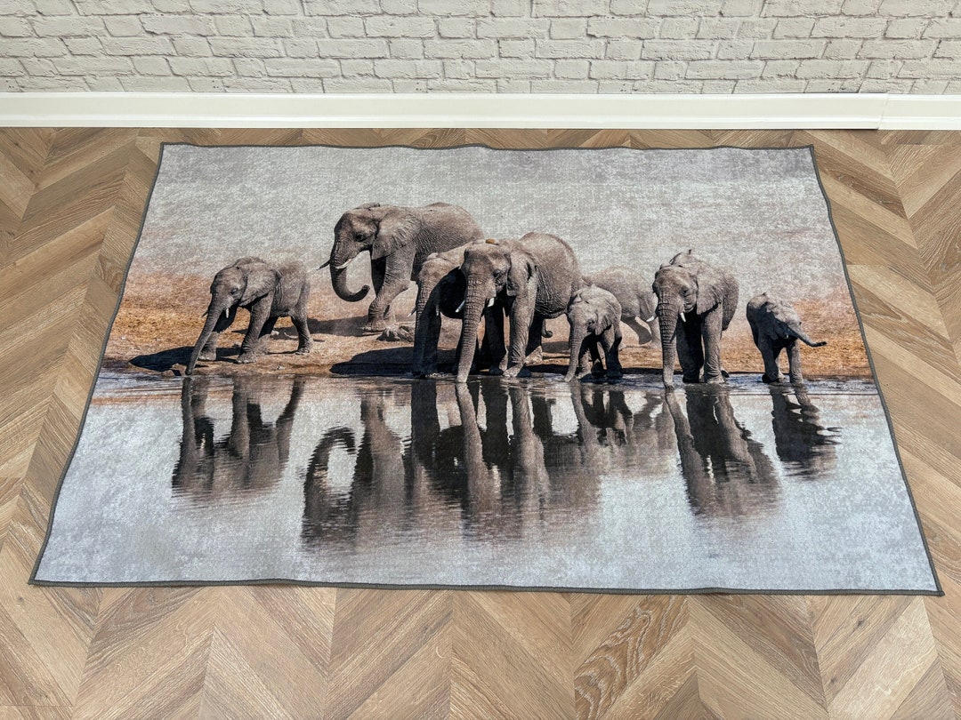 Big African Elephants Rug, Farmhouse Rug, Man Cave Rug, Animal Rug ...