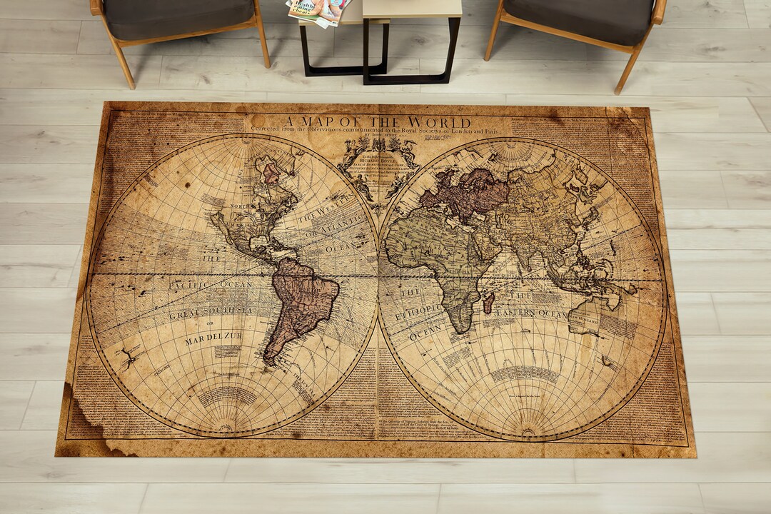 Brown Map Rug, Vintage World Map Rugs, Old Map Rug, Map Rug, Customs ...