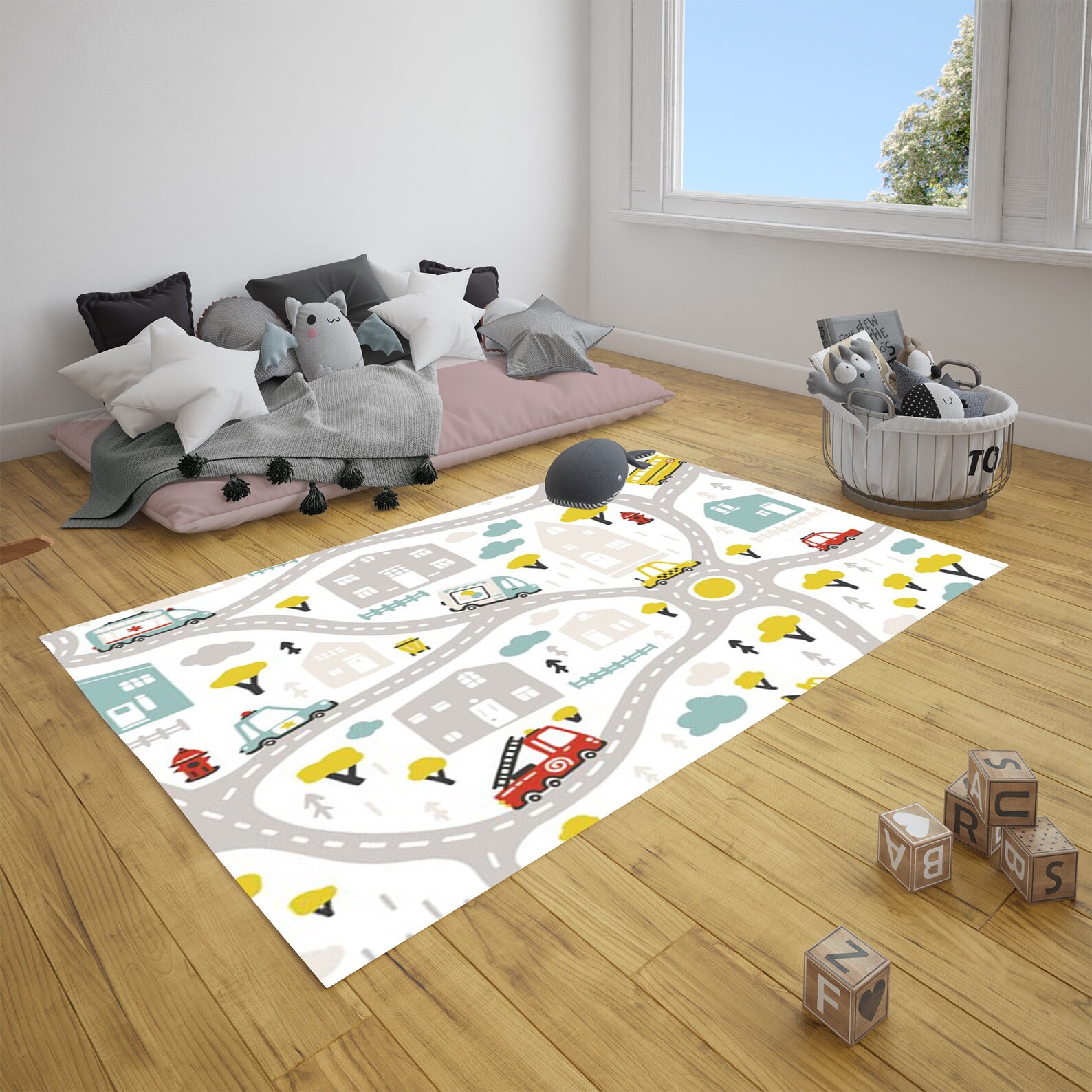 Baby City Map With Roads and Transport Rug, Educational Rugs, Baby Map ...