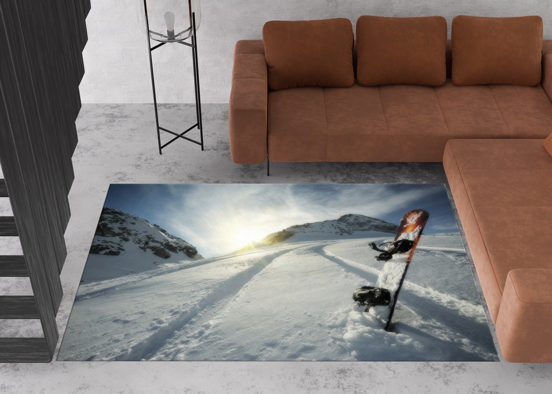 Snowboard Rug, Snow Landscape Rug, Office Rug, Gym Rugs, Personalized ...