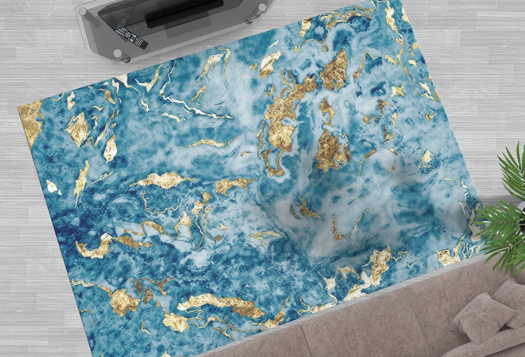 Blue and Gold Marble Rugs, Blue Marble Rug, Gold Marble Rugs, Marble ...