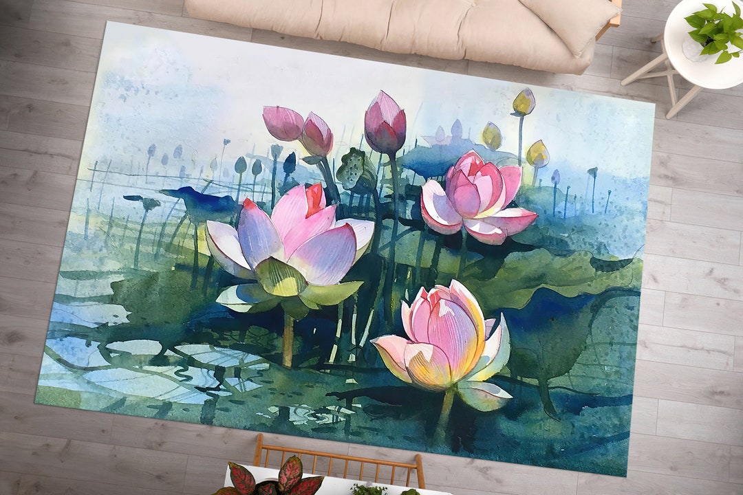 Lotus Flower Rug, Watercolor Flower Rug, Abstract Rug, Floral Rug ...
