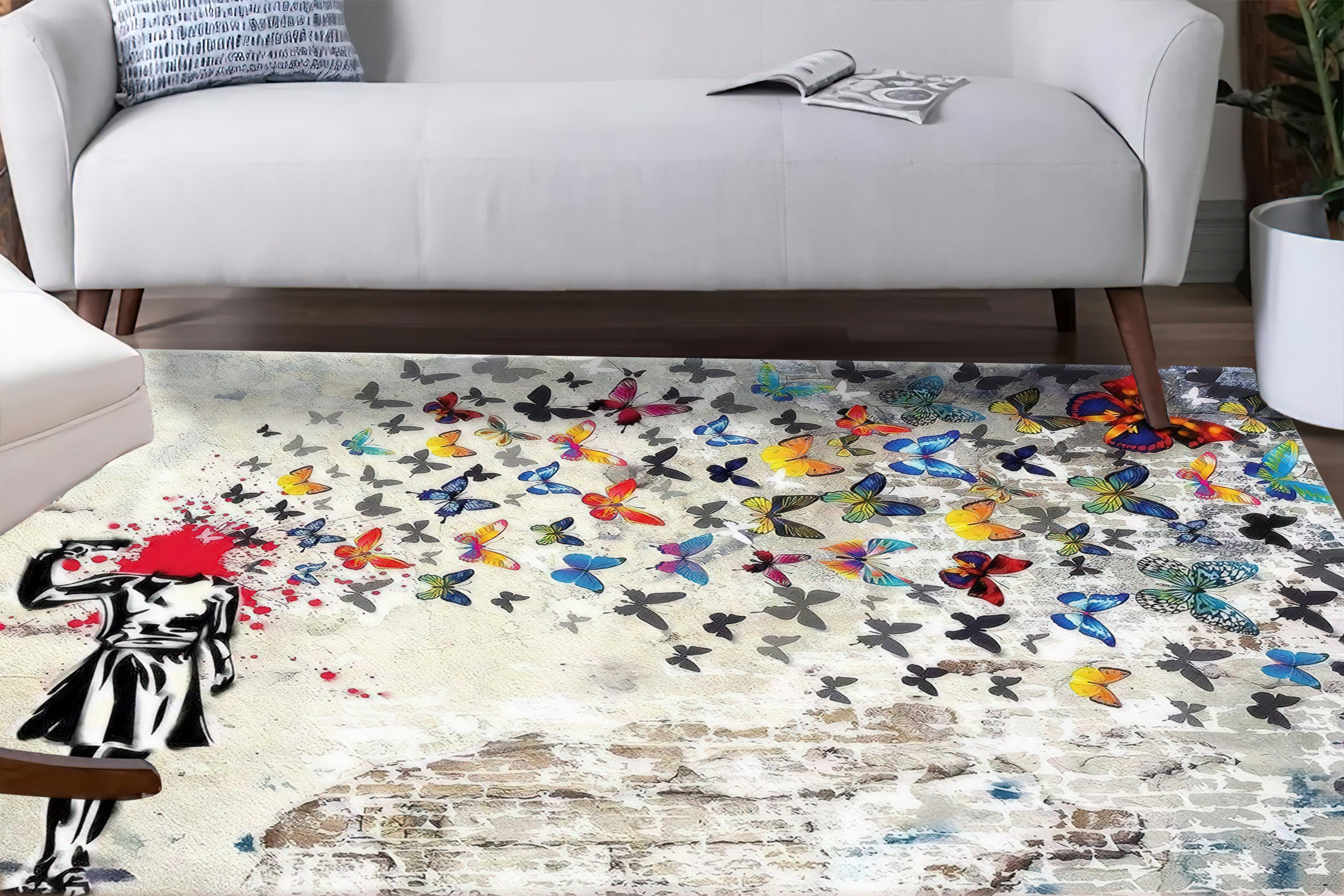 Banksy Butterfly Rug, Banksy Girl Rugs, Butterfly Girl Suicide Rug ...