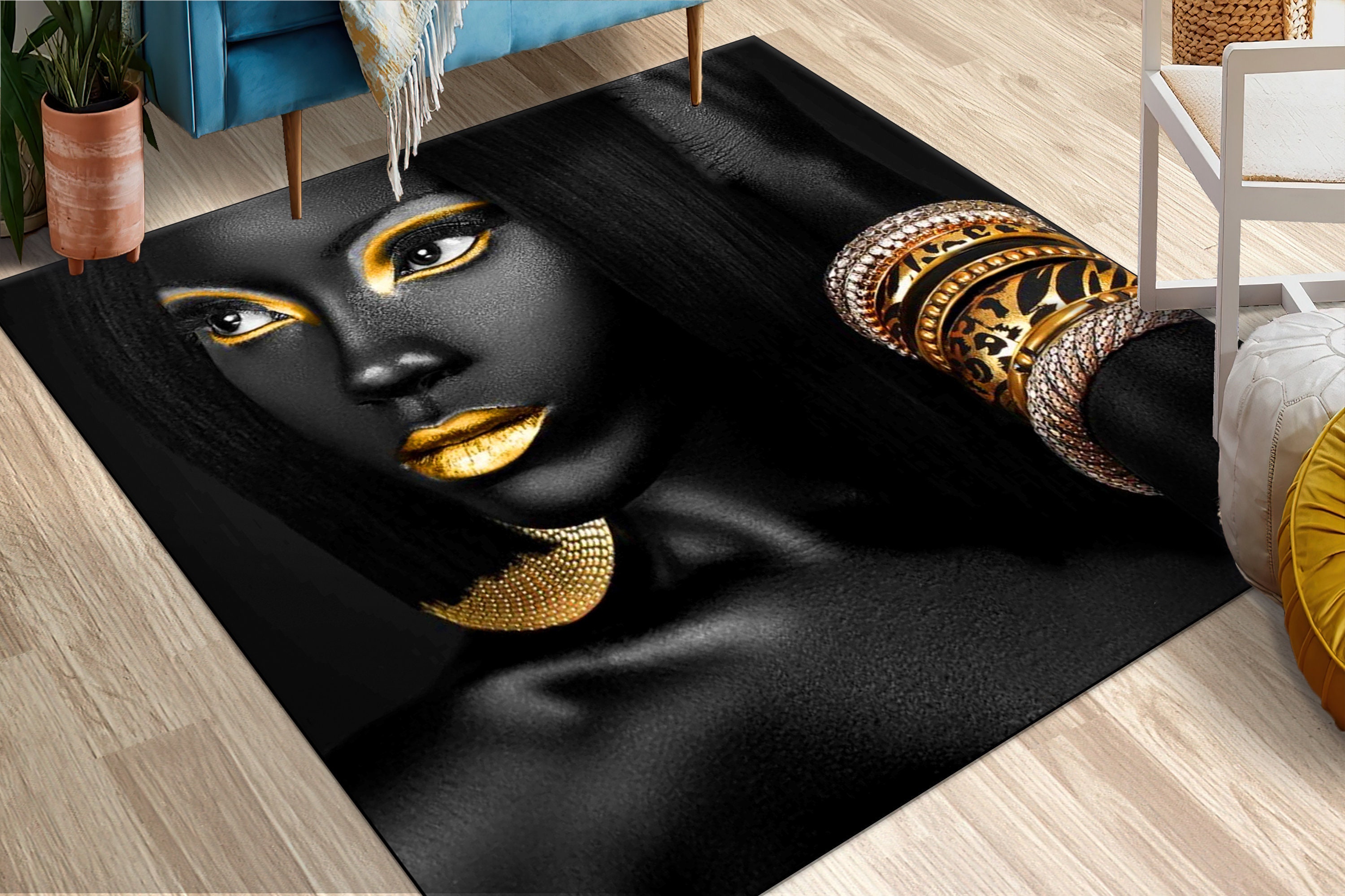Black Woman With Gold Makeup Rugs, Girl Room Rugs, Black Woman Rug ...