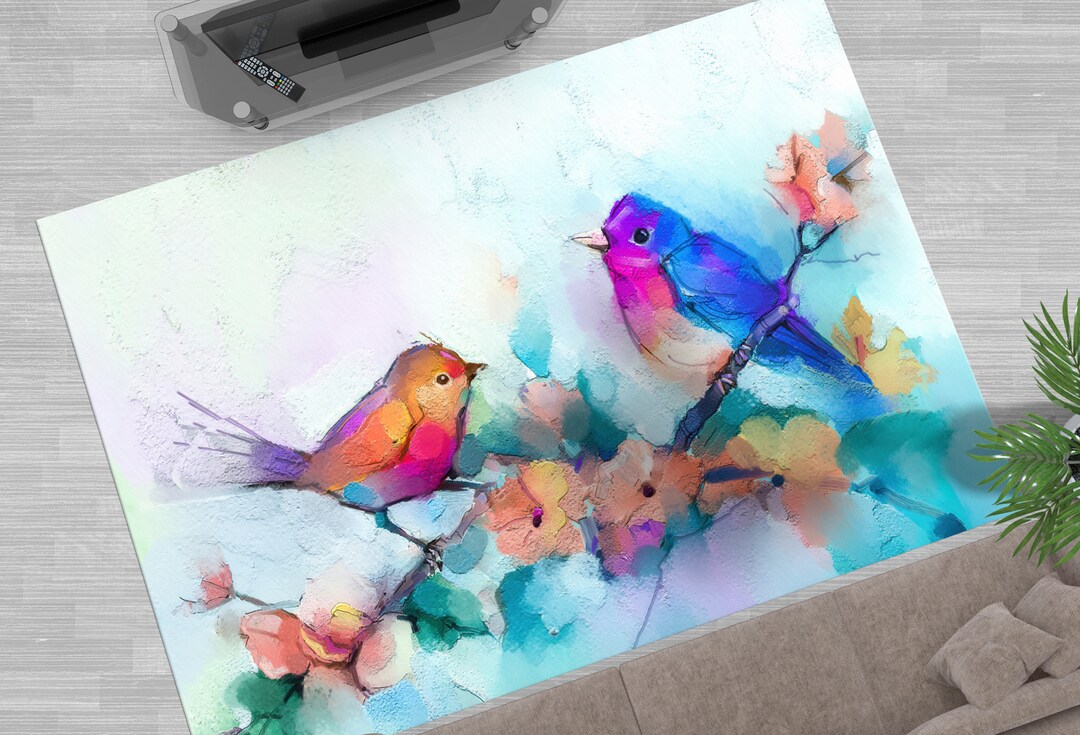 Abstract Bird Rugs, Cute Bird Rug, Two Bird Rug, Animal Rug, Dining ...