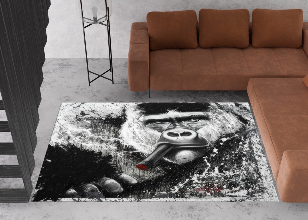 Gorilla Smoking Rugs, Smoking Rug, Monkey Rugs, Animal Rugs, Gift for ...