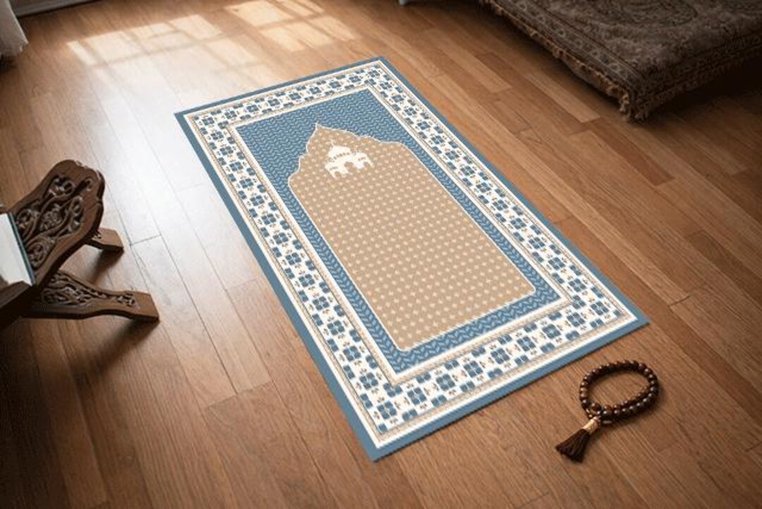 Blue and Beige Prayer Rug, Mosque Design Islamic Prayer Mat ...