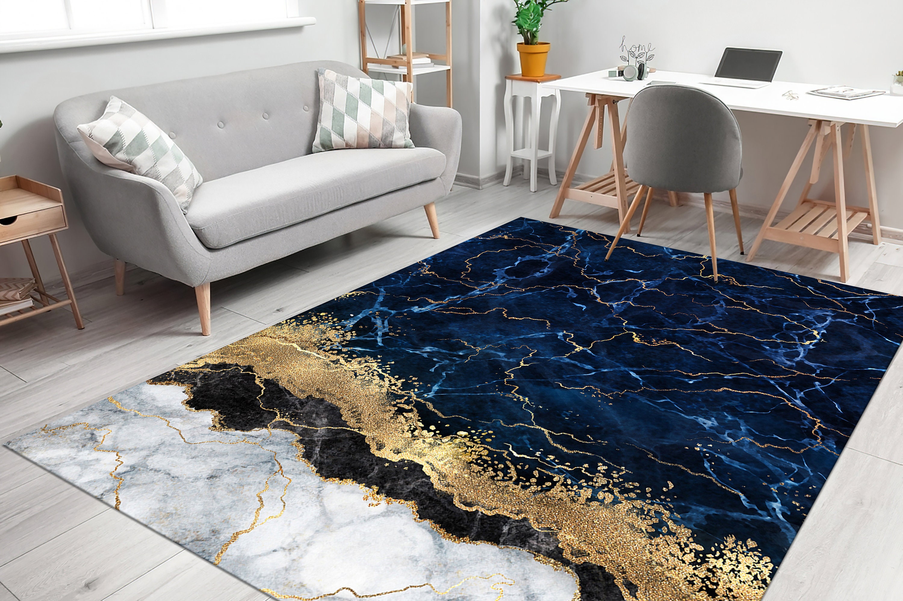 Navy Blue Marble Rug, Blue Marble Rug, Gold Marble Rugs, Marble Rug ...
