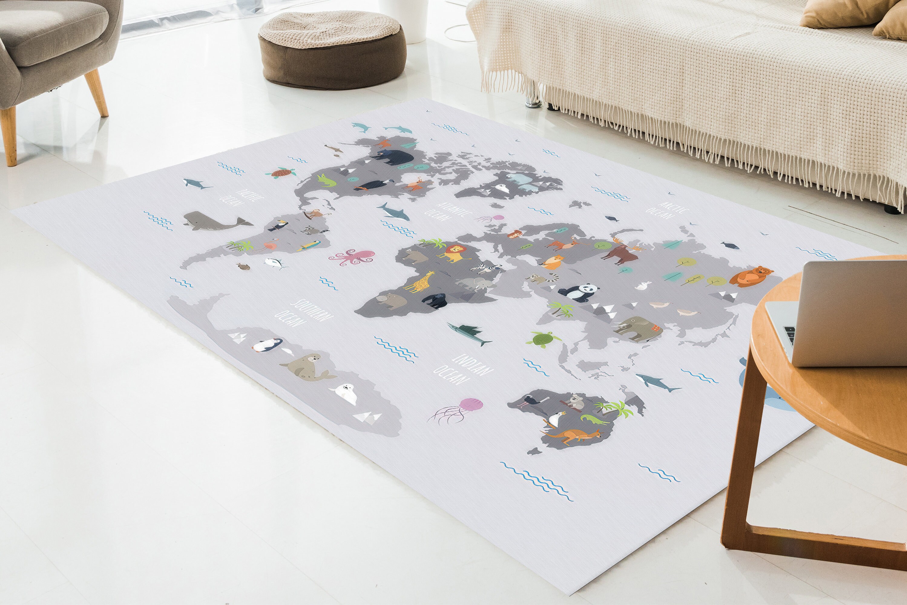 World Map With Animals Rugs Educational Map Rugs Kids Map - Etsy