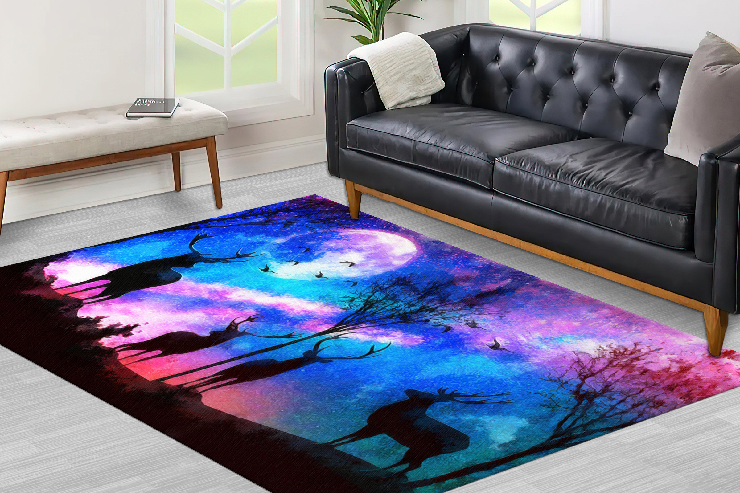 Deer Silhouette Rug, Forest Rug, Night Rugs, Animal Rugs, Personalized ...