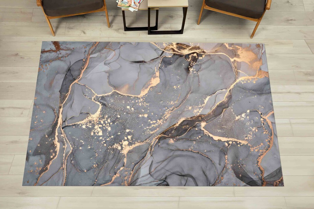 Gray and Gold Marble Rug, Gold Marble Rug, Gold Rug, Marble Rugs, Salon ...